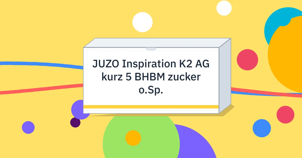 Symbolbild: Packung mit der Aufschrift JUZO Inspiration K2 AG kurz 5 BHBM zucker o.Sp. (PZN 14877103) – Verfügbarkeit und Bezug in Apotheken in Frankfurt am Main