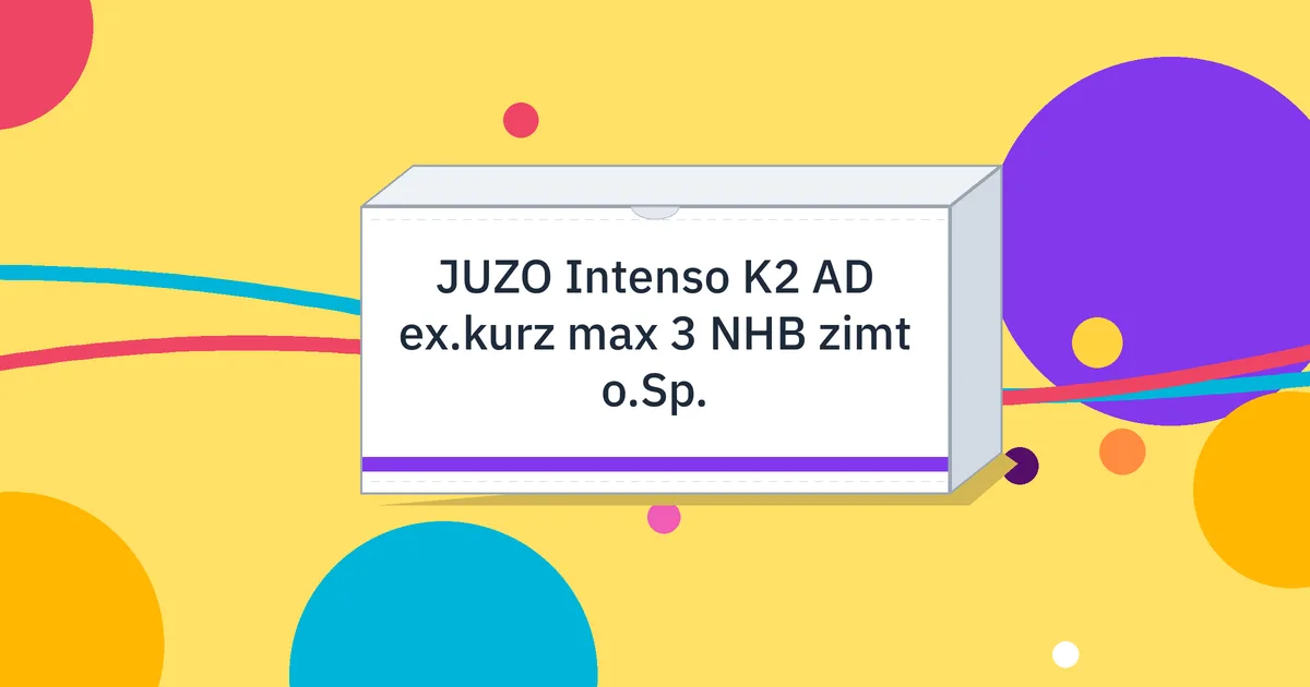 Symbolbild: Packung mit der Aufschrift JUZO Intenso K2 AD ex.kurz max 3 NHB zimt o.Sp. (PZN 18620878) – Verfügbarkeit und Bezug in Apotheken in Frankfurt am Main