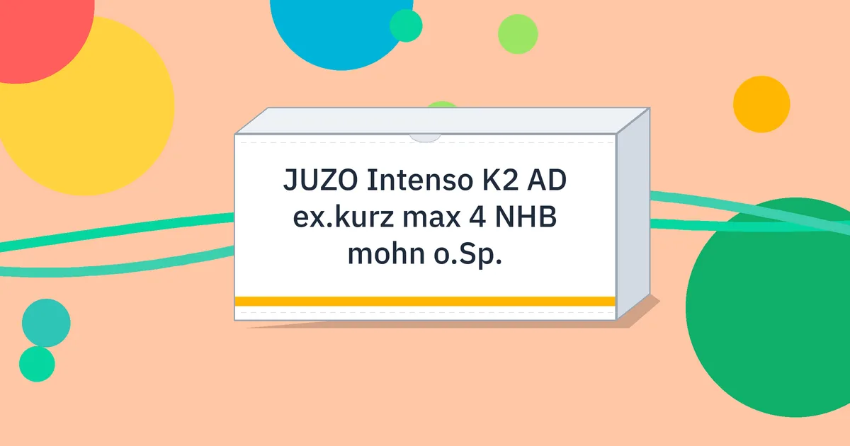 Symbolbild: Packung mit der Aufschrift JUZO Intenso K2 AD ex.kurz max 4 NHB mohn o.Sp. (PZN 18621151) – Verfügbarkeit und Bezug in Apotheken in Frankfurt am Main