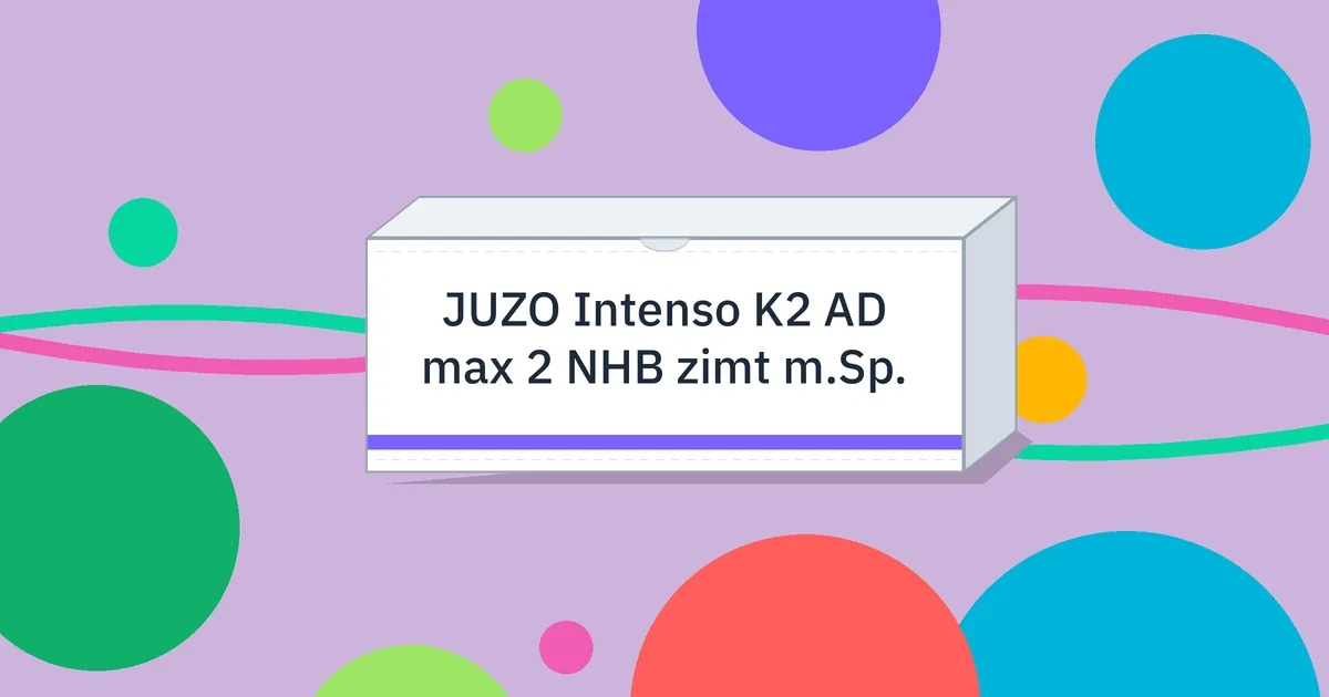 Symbolbild: Packung mit der Aufschrift JUZO Intenso K2 AD max 2 NHB zimt m.Sp. (PZN 18612666) – Verfügbarkeit und Bezug in Apotheken in Frankfurt am Main