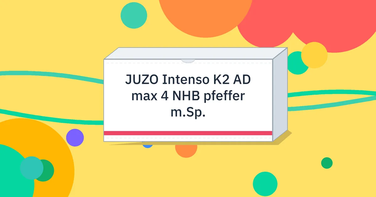 Symbolbild: Packung mit der Aufschrift JUZO Intenso K2 AD max 4 NHB pfeffer m.Sp. (PZN 18612614) – Verfügbarkeit und Bezug in Apotheken in Frankfurt am Main