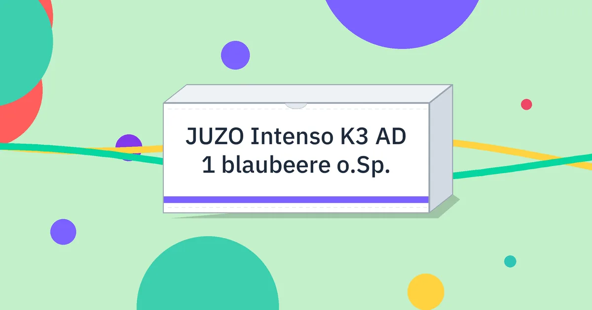Symbolbild: Packung mit der Aufschrift JUZO Intenso K3 AD 1 blaubeere o.Sp. (PZN 18637979) – Verfügbarkeit und Bezug in Apotheken in Frankfurt am Main