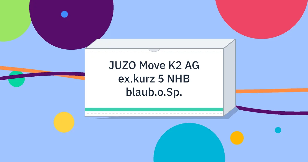Symbolbild: Packung mit der Aufschrift JUZO Move K2 AG ex.kurz 5 NHB blaub.o.Sp. (PZN 18565240) – Verfügbarkeit und Bezug in Apotheken in Frankfurt am Main