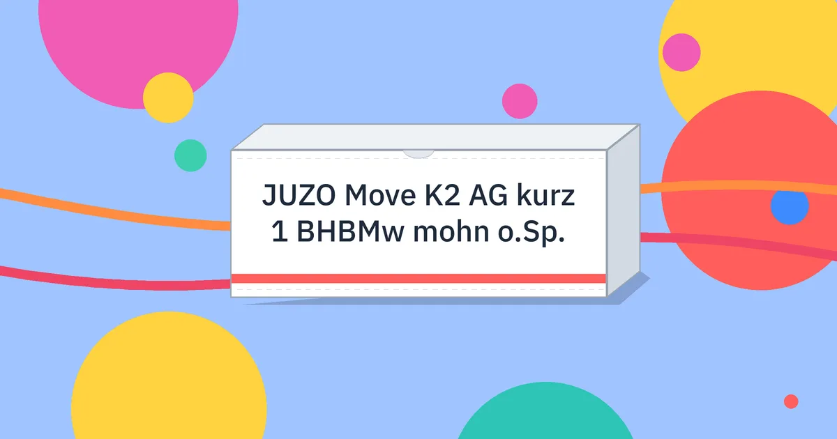 Symbolbild: Packung mit der Aufschrift JUZO Move K2 AG kurz 1 BHBMw mohn o.Sp. (PZN 18562371) – Verfügbarkeit und Bezug in Apotheken in Frankfurt am Main