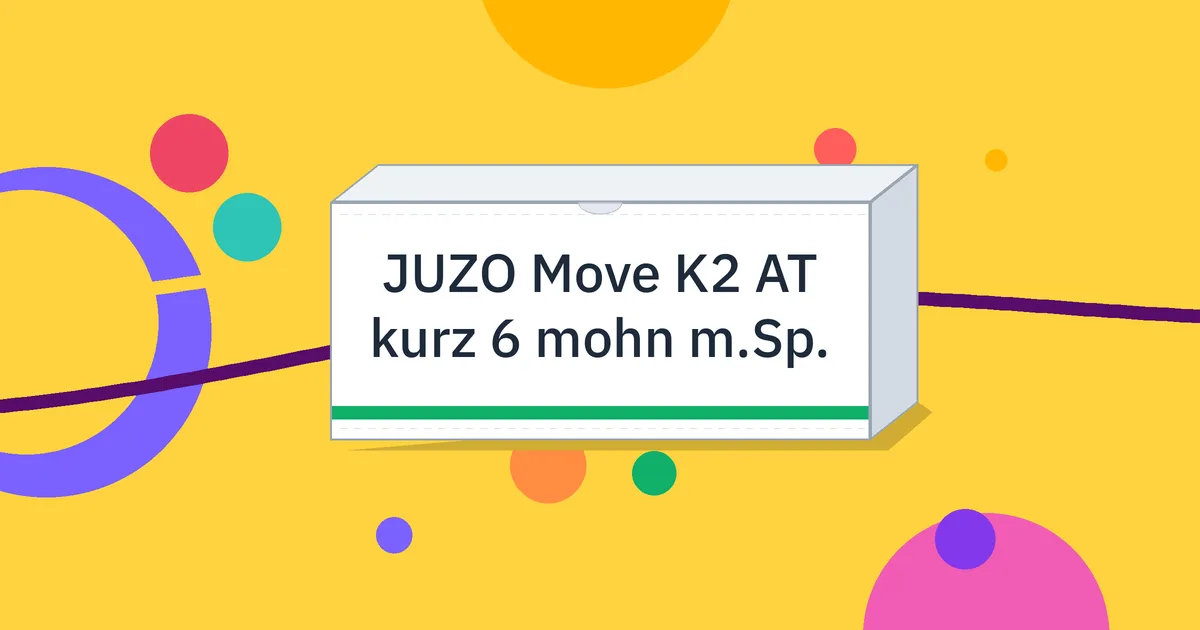 Symbolbild: Packung mit der Aufschrift JUZO Move K2 AT kurz 6 mohn m.Sp. (PZN 20674060) – Verfügbarkeit und Bezug in Apotheken in Frankfurt am Main