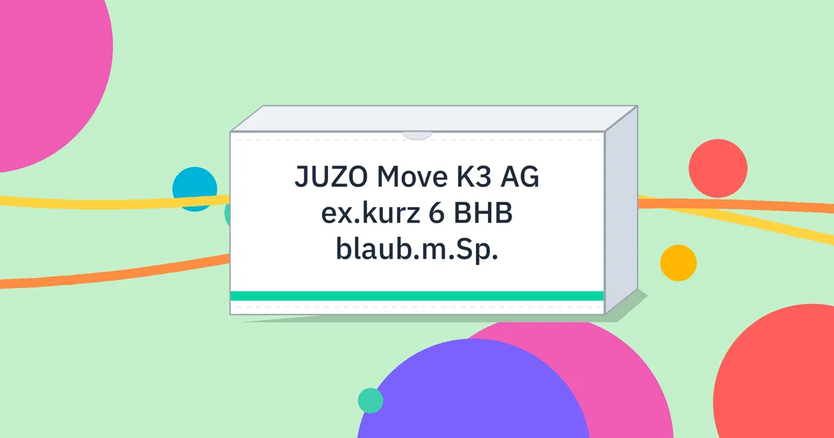 Symbolbild: Packung mit der Aufschrift JUZO Move K3 AG ex.kurz 6 BHB blaub.m.Sp. (PZN 18595436) – Verfügbarkeit und Bezug in Apotheken in Frankfurt am Main