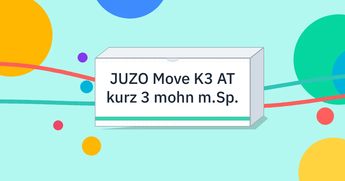 Symbolbild: Packung mit der Aufschrift JUZO Move K3 AT kurz 3 mohn m.Sp. (PZN 20683343) – Verfügbarkeit und Bezug in Apotheken in Frankfurt am Main
