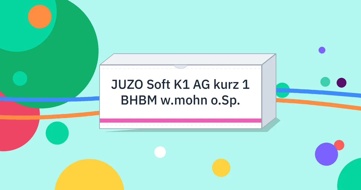 Symbolbild: Packung mit der Aufschrift JUZO Soft K1 AG kurz 1 BHBM w.mohn o.Sp. (PZN 14865778) – Verfügbarkeit und Bezug in Apotheken in Frankfurt am Main