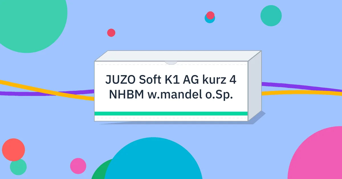 Symbolbild: Packung mit der Aufschrift JUZO Soft K1 AG kurz 4 NHBM w.mandel o.Sp. (PZN 15000017) – Verfügbarkeit und Bezug in Apotheken in Frankfurt am Main