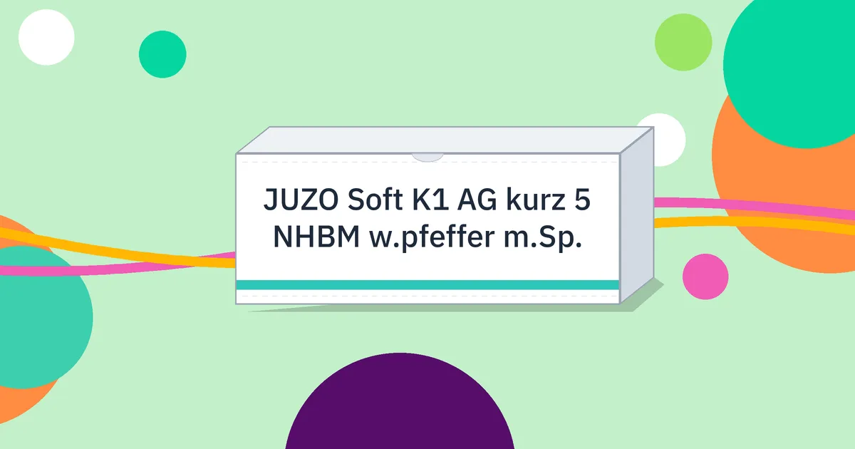 Symbolbild: Packung mit der Aufschrift JUZO Soft K1 AG kurz 5 NHBM w.pfeffer m.Sp. (PZN 15016538) – Verfügbarkeit und Bezug in Apotheken in Frankfurt am Main