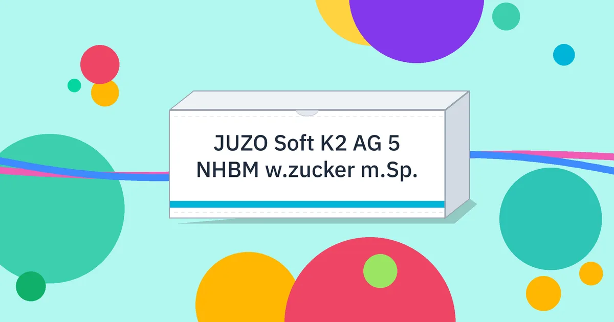 Symbolbild: Packung mit der Aufschrift JUZO Soft K2 AG 5 NHBM w.zucker m.Sp. (PZN 15019347) – Verfügbarkeit und Bezug in Apotheken in Frankfurt am Main