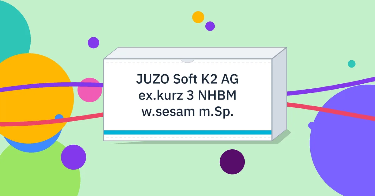 Symbolbild: Packung mit der Aufschrift JUZO Soft K2 AG ex.kurz 3 NHBM w.sesam m.Sp. (PZN 15022131) – Verfügbarkeit und Bezug in Apotheken in Frankfurt am Main