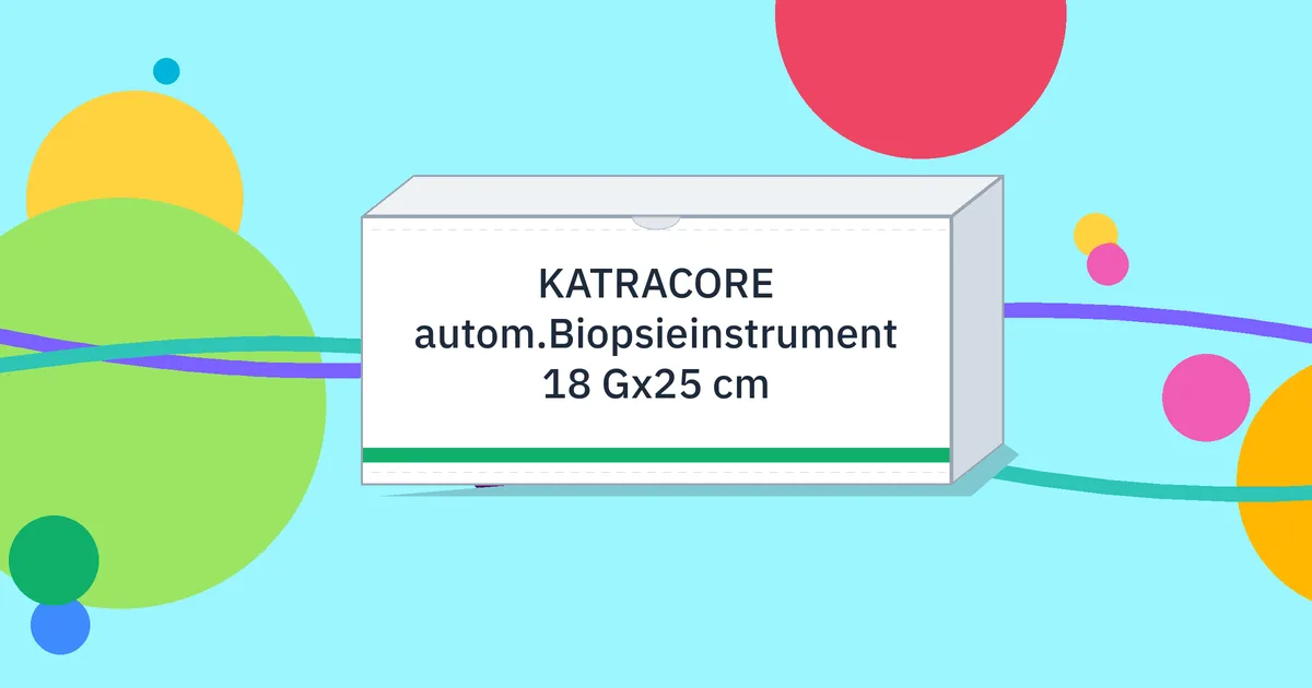 Symbolbild: Packung mit der Aufschrift KATRACORE autom.Biopsieinstrument 18 Gx25 cm (PZN 18811779) – Verfügbarkeit und Bezug in Apotheken in Frankfurt am Main