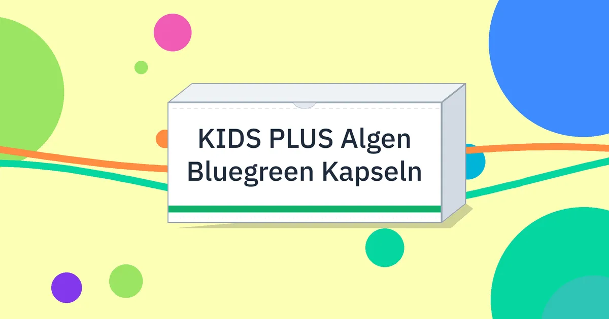 Symbolbild: Packung mit der Aufschrift KIDS PLUS Algen Bluegreen Kapseln (PZN 04080591) – Verfügbarkeit und Bezug in Apotheken in Frankfurt am Main