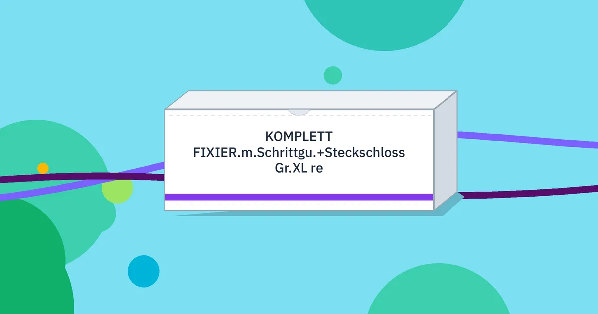 Symbolbild: Packung mit der Aufschrift KOMPLETT FIXIER.m.Schrittgu.+Steckschloss Gr.XL re (PZN 16014369) – Verfügbarkeit und Bezug in Apotheken in Frankfurt am Main