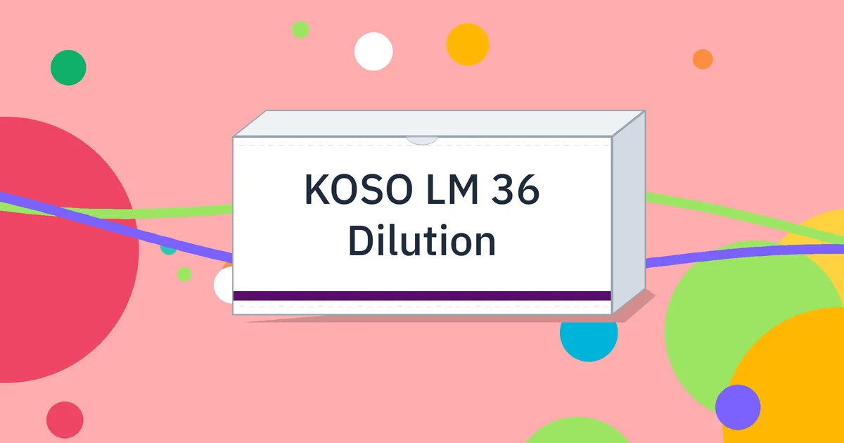 Symbolbild: Packung mit der Aufschrift KOSO LM 36 Dilution (PZN 13520126) – Verfügbarkeit und Bezug in Apotheken in Frankfurt am Main