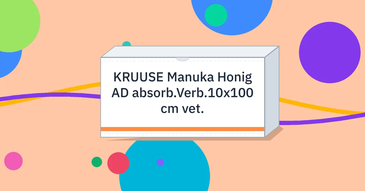 Symbolbild: Packung mit der Aufschrift KRUUSE Manuka Honig AD absorb.Verb.10x100 cm vet. (PZN 18443985) – Verfügbarkeit und Bezug in Apotheken in Frankfurt am Main