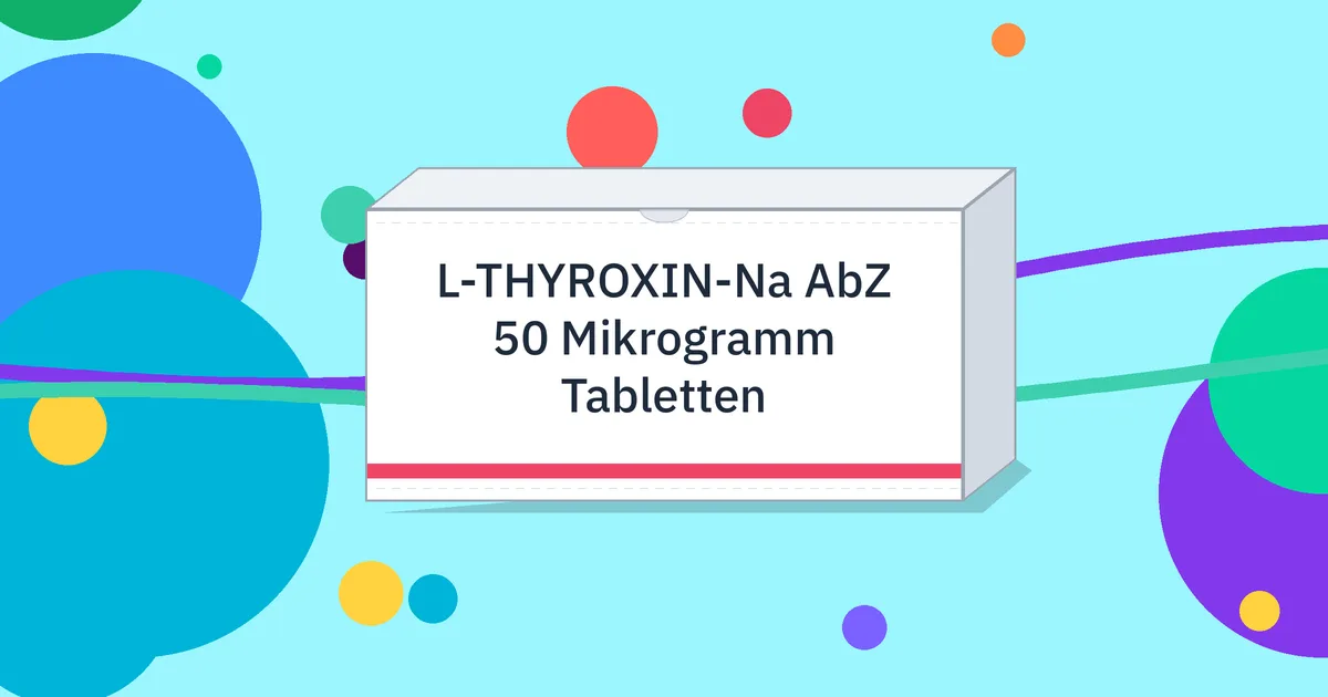 Symbolbild: Packung mit der Aufschrift L-THYROXIN-Na AbZ 50 Mikrogramm Tabletten (PZN 09082318) – Verfügbarkeit und Bezug in Apotheken in Frankfurt am Main