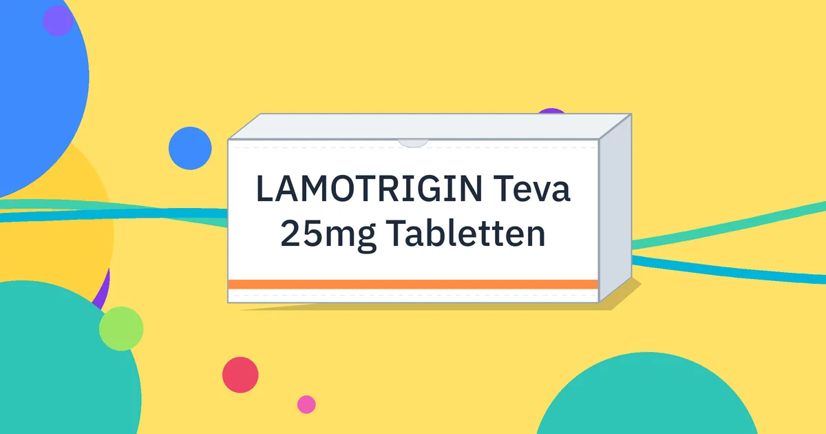 Symbolbild: Packung mit der Aufschrift LAMOTRIGIN Teva 25mg Tabletten (PZN 00080938) – Verfügbarkeit und Bezug in Apotheken in Frankfurt am Main