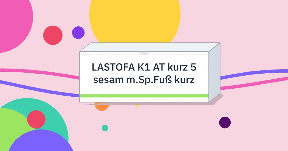 Symbolbild: Packung mit der Aufschrift LASTOFA K1 AT kurz 5 sesam m.Sp.Fuß kurz (PZN 13796704) – Verfügbarkeit und Bezug in Apotheken in Frankfurt am Main