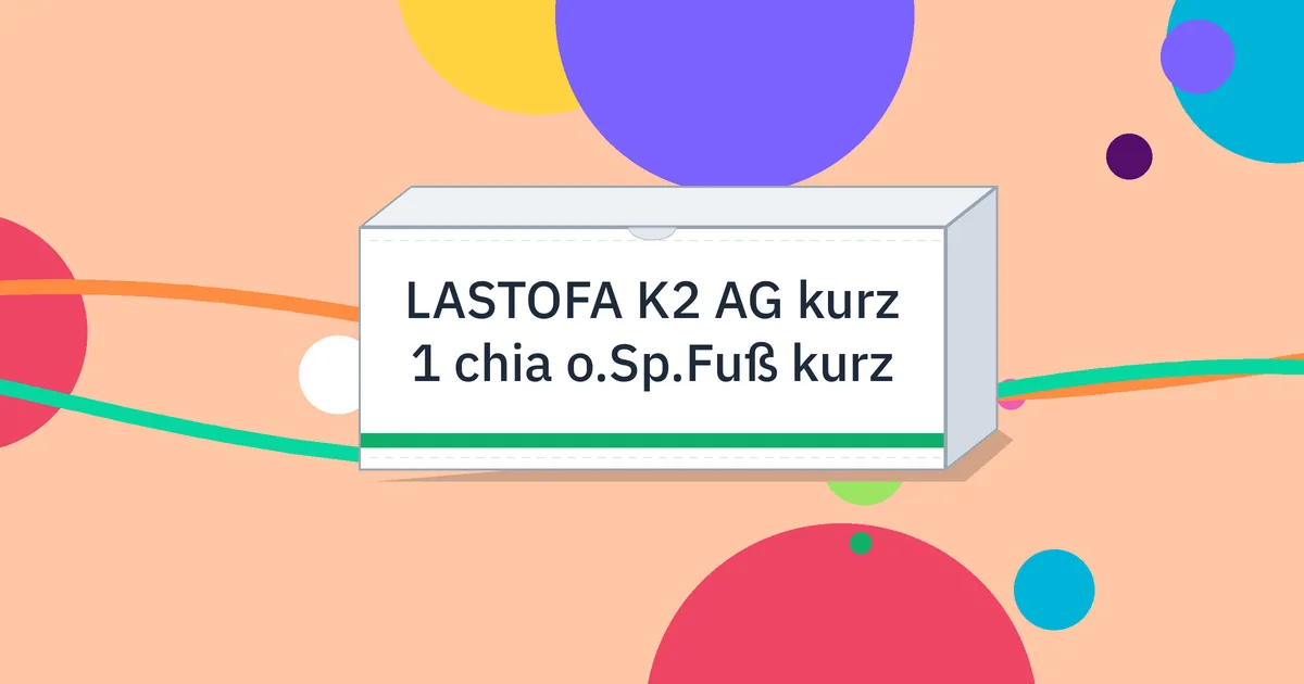Symbolbild: Packung mit der Aufschrift LASTOFA K2 AG kurz 1 chia o.Sp.Fuß kurz (PZN 13801753) – Verfügbarkeit und Bezug in Apotheken in Frankfurt am Main