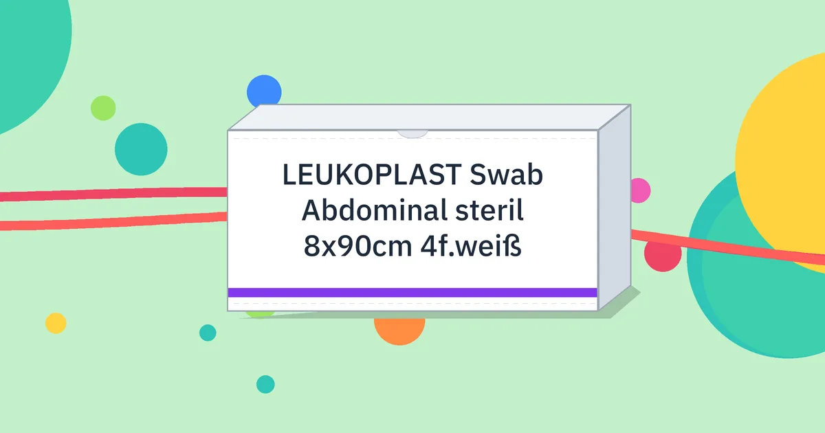 Symbolbild: Packung mit der Aufschrift LEUKOPLAST Swab Abdominal steril 8x90cm 4f.weiß (PZN 17208101) – Verfügbarkeit und Bezug in Apotheken in Frankfurt am Main