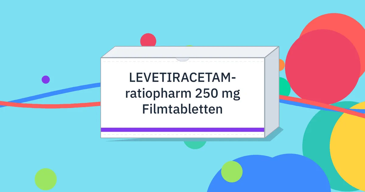 Symbolbild: Packung mit der Aufschrift LEVETIRACETAM-ratiopharm 250 mg Filmtabletten (PZN 08814015) – Verfügbarkeit und Bezug in Apotheken in Frankfurt am Main