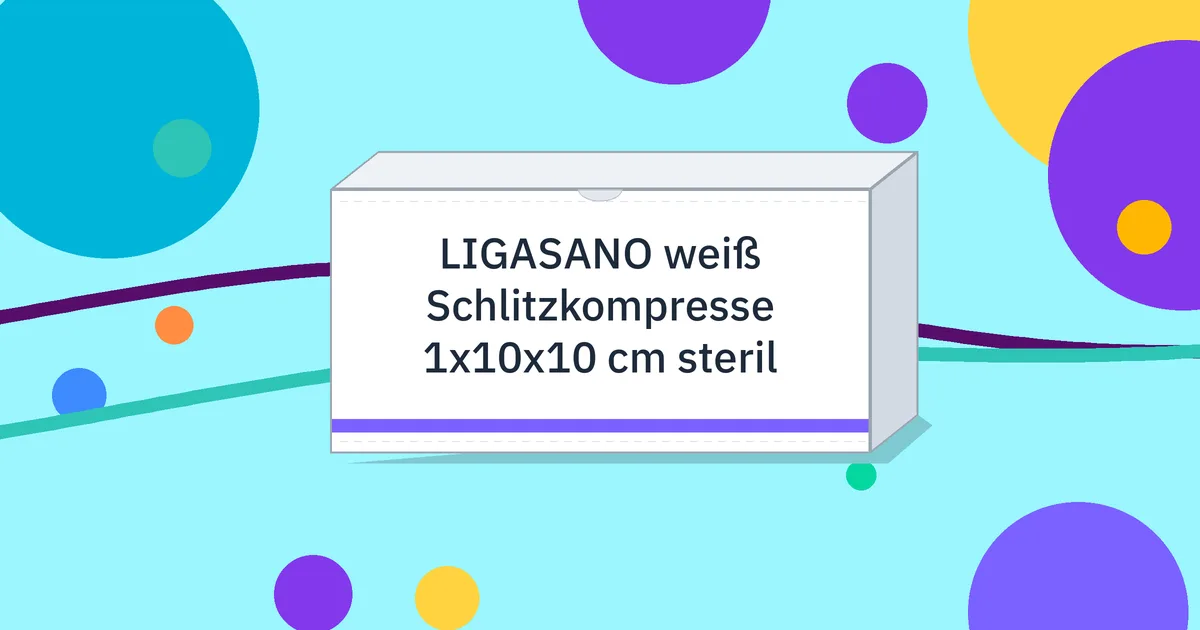 Symbolbild: Packung mit der Aufschrift LIGASANO weiß Schlitzkompresse 1x10x10 cm steril (PZN 17251166) – Verfügbarkeit und Bezug in Apotheken in Frankfurt am Main
