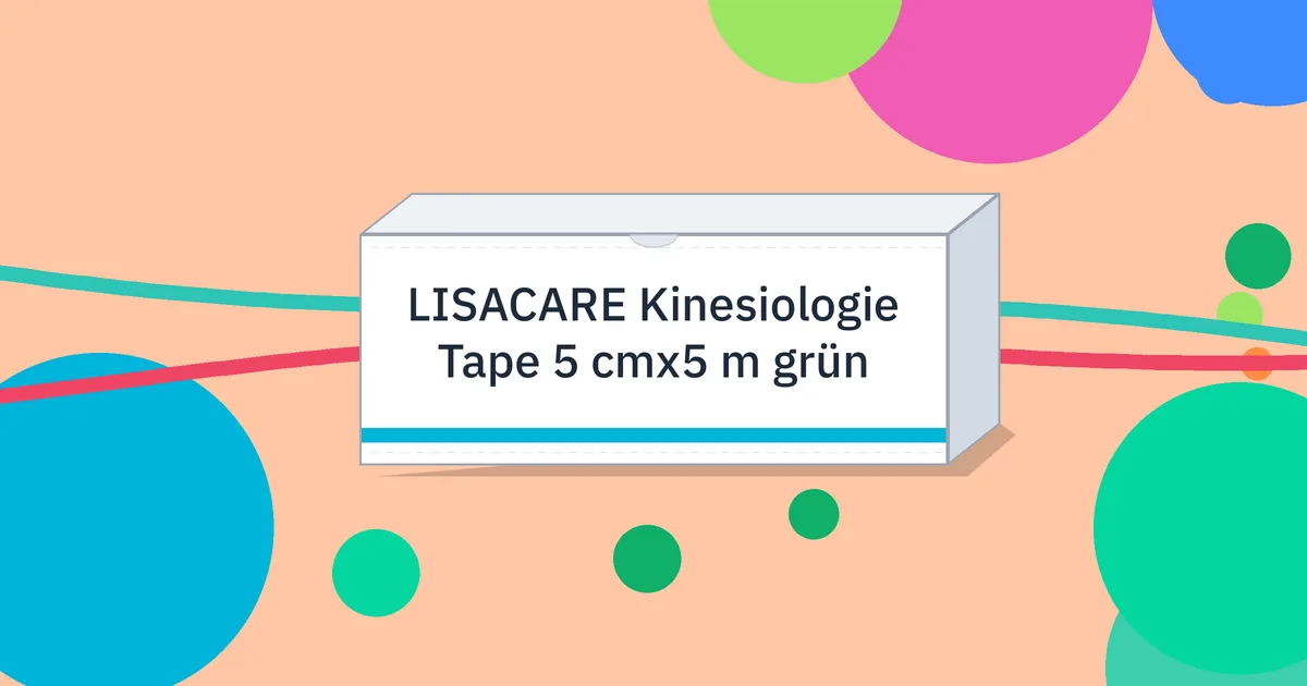 Symbolbild: Packung mit der Aufschrift LISACARE Kinesiologie Tape 5 cmx5 m grün (PZN 18324878) – Verfügbarkeit und Bezug in Apotheken in Frankfurt am Main