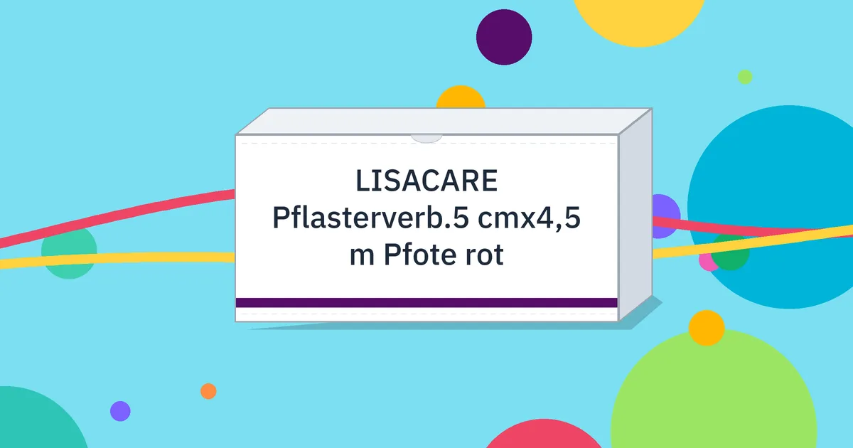 Symbolbild: Packung mit der Aufschrift LISACARE Pflasterverb.5 cmx4,5 m Pfote rot (PZN 17892103) – Verfügbarkeit und Bezug in Apotheken in Frankfurt am Main