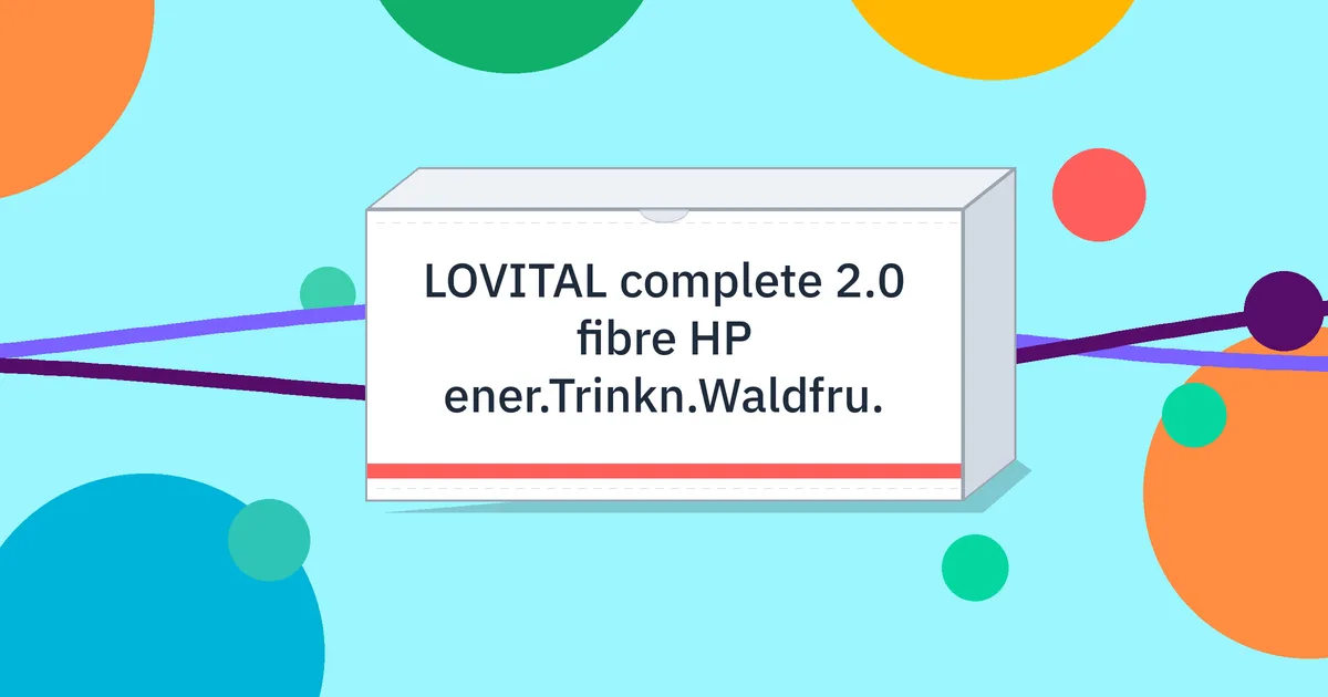 Symbolbild: Packung mit der Aufschrift LOVITAL complete 2.0 fibre HP ener.Trinkn.Waldfru. (PZN 20629622) – Verfügbarkeit und Bezug in Apotheken in Frankfurt am Main