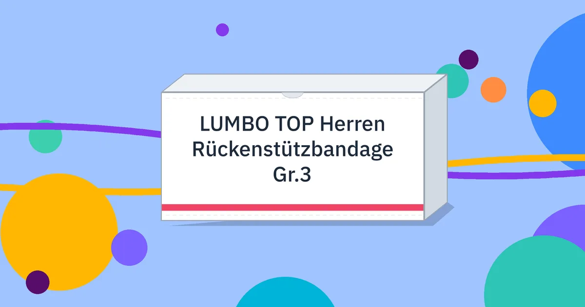 Symbolbild: Packung mit der Aufschrift LUMBO TOP Herren Rückenstützbandage Gr.3 (PZN 05045562) – Verfügbarkeit und Bezug in Apotheken in Frankfurt am Main