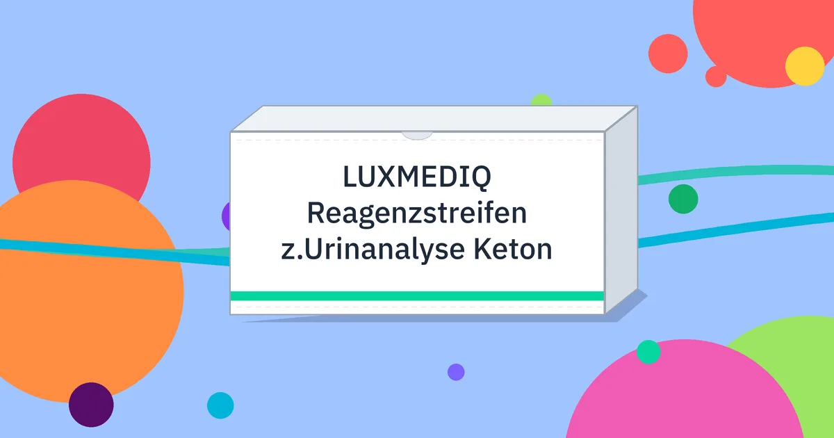 Symbolbild: Packung mit der Aufschrift LUXMEDIQ Reagenzstreifen z.Urinanalyse Keton (PZN 20366677) – Verfügbarkeit und Bezug in Apotheken in Frankfurt am Main