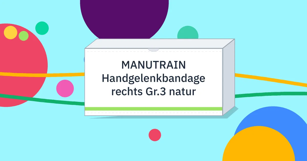 Symbolbild: Packung mit der Aufschrift MANUTRAIN Handgelenkbandage rechts Gr.3 natur (PZN 01285571) – Verfügbarkeit und Bezug in Apotheken in Frankfurt am Main