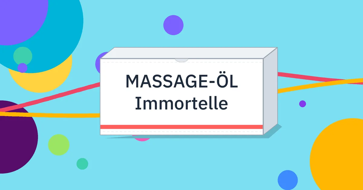 Symbolbild: Packung mit der Aufschrift MASSAGE-ÖL Immortelle (PZN 20172803) – Verfügbarkeit und Bezug in Apotheken in Frankfurt am Main