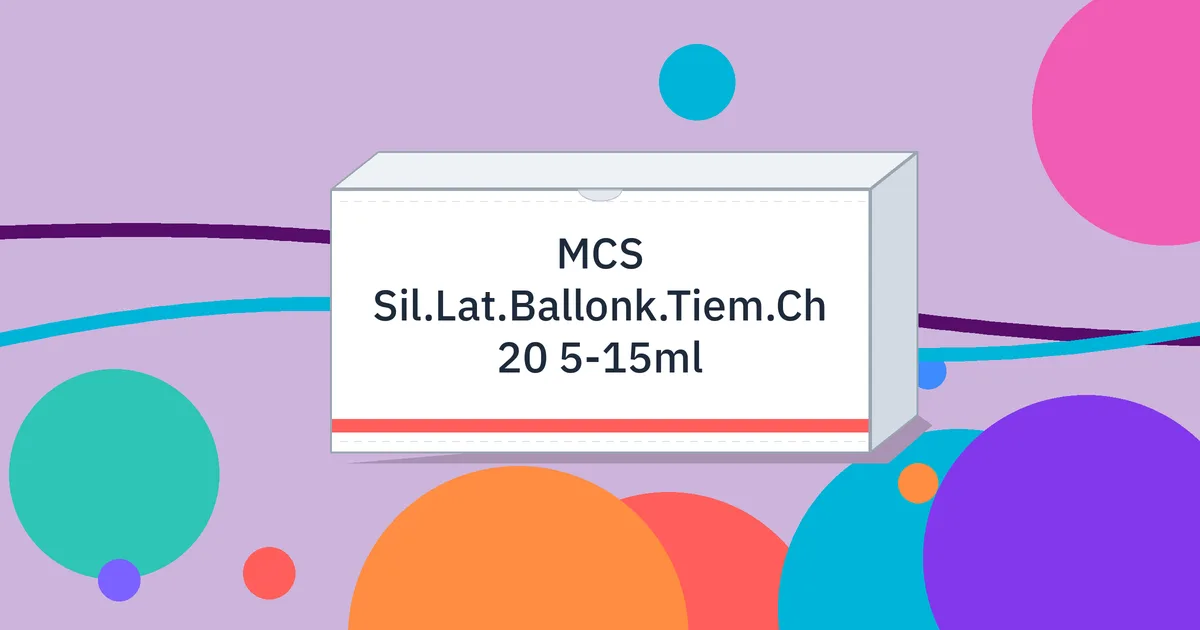 Symbolbild: Packung mit der Aufschrift MCS Sil.Lat.Ballonk.Tiem.Ch 20 5-15ml (PZN 04797685) – Verfügbarkeit und Bezug in Apotheken in Frankfurt am Main