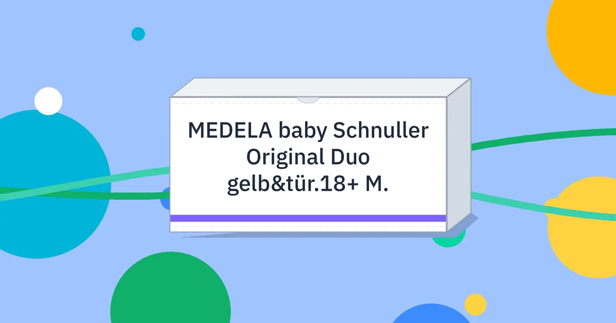 Symbolbild: Packung mit der Aufschrift MEDELA baby Schnuller Original Duo gelb&tür.18+ M. (PZN 17256991) – Verfügbarkeit und Bezug in Apotheken in Frankfurt am Main