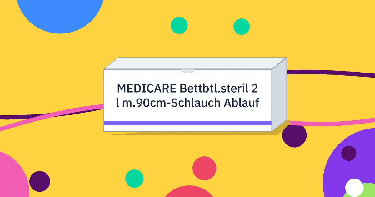 Symbolbild: Packung mit der Aufschrift MEDICARE Bettbtl.steril 2 l m.90cm-Schlauch Ablauf (PZN 00732223) – Verfügbarkeit und Bezug in Apotheken in Frankfurt am Main