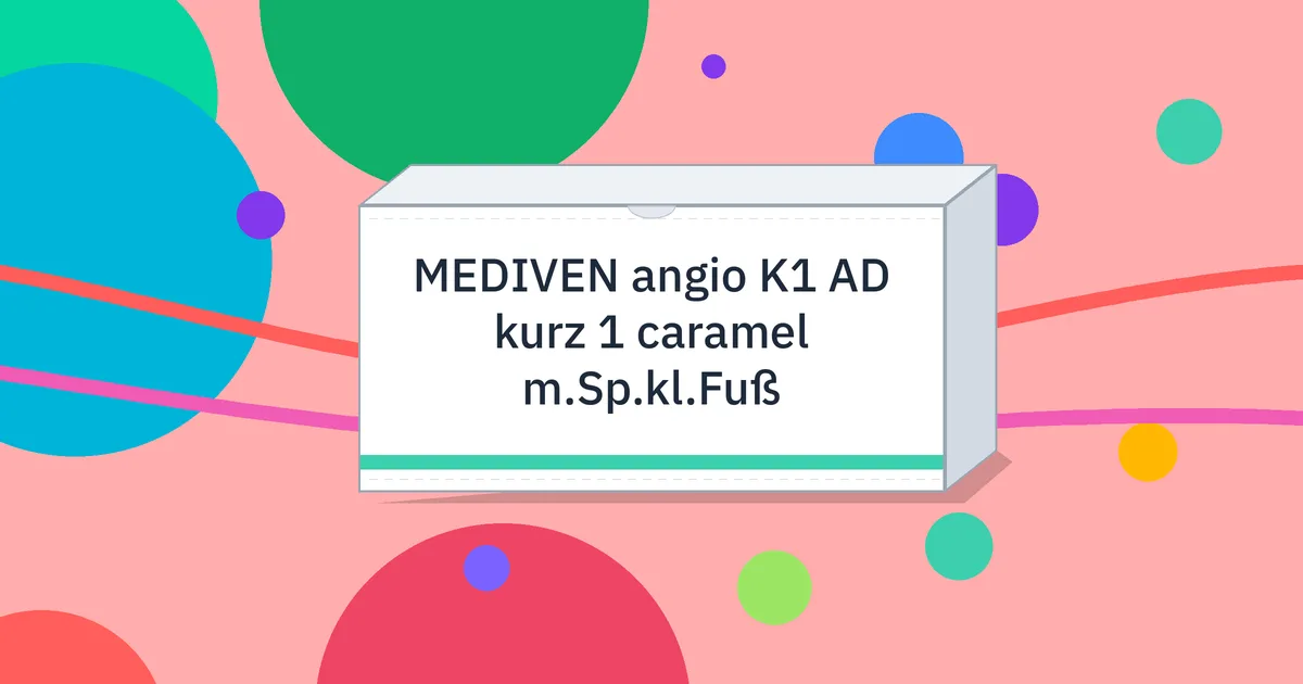 Symbolbild: Packung mit der Aufschrift MEDIVEN angio K1 AD kurz 1 caramel m.Sp.kl.Fuß (PZN 17210262) – Verfügbarkeit und Bezug in Apotheken in Frankfurt am Main