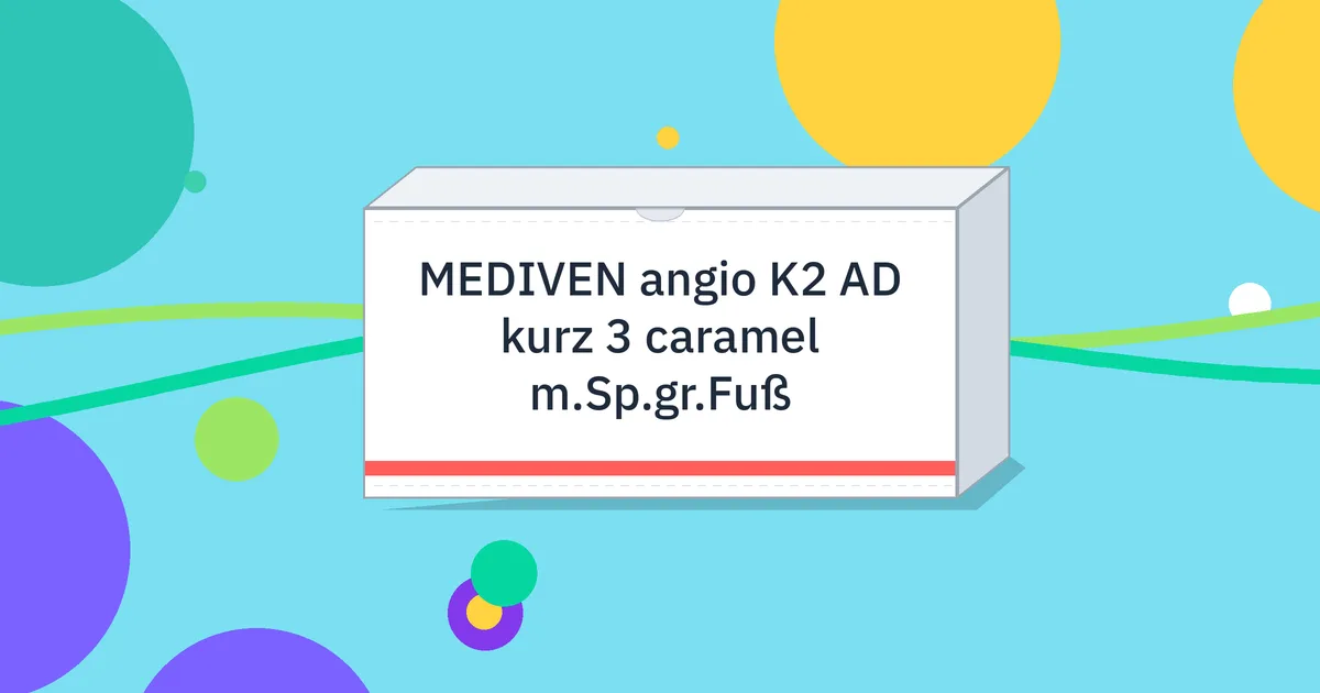 Symbolbild: Packung mit der Aufschrift MEDIVEN angio K2 AD kurz 3 caramel m.Sp.gr.Fuß (PZN 17211020) – Verfügbarkeit und Bezug in Apotheken in Frankfurt am Main