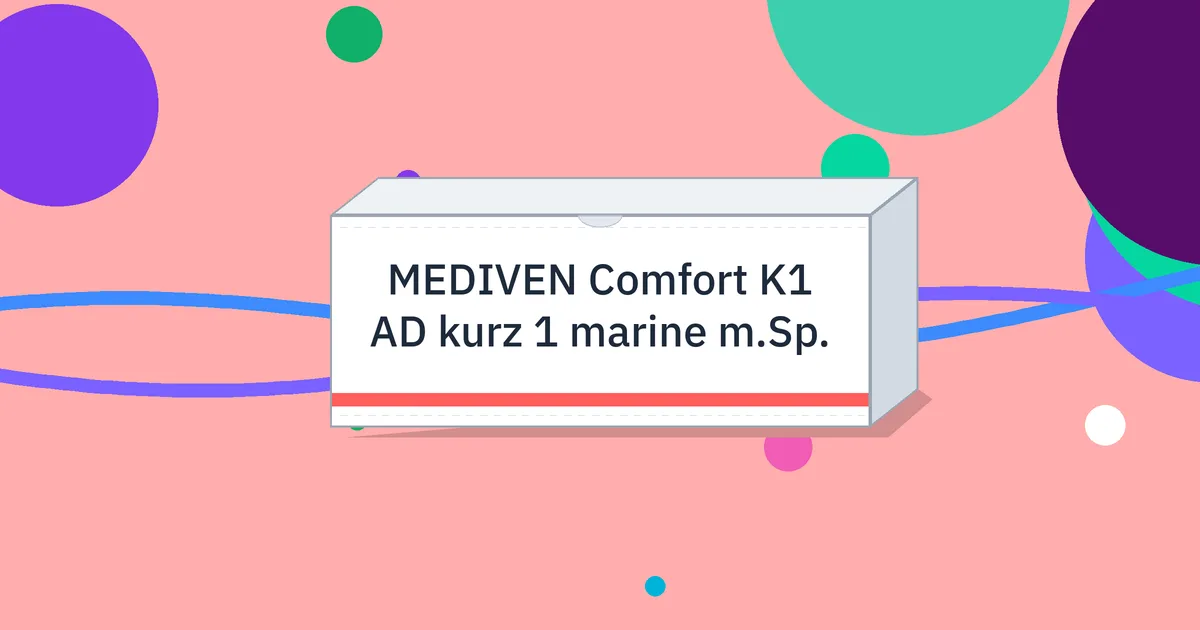 Symbolbild: Packung mit der Aufschrift MEDIVEN Comfort K1 AD kurz 1 marine m.Sp. (PZN 14563528) – Verfügbarkeit und Bezug in Apotheken in Frankfurt am Main