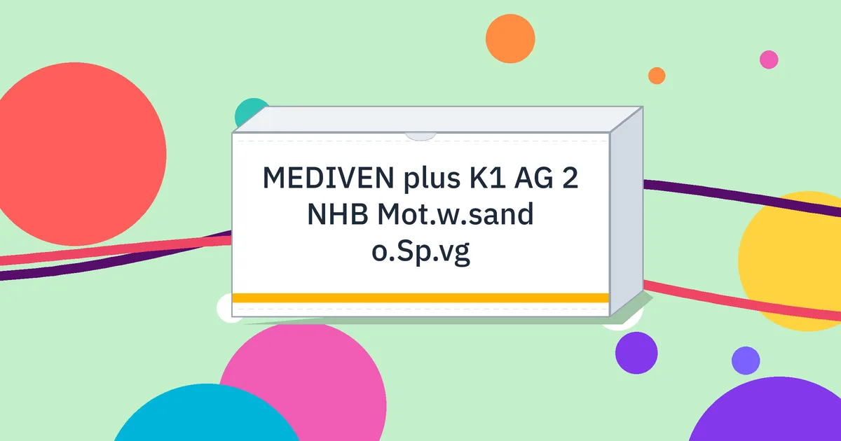 Symbolbild: Packung mit der Aufschrift MEDIVEN plus K1 AG 2 NHB Mot.w.sand o.Sp.vg (PZN 18941772) – Verfügbarkeit und Bezug in Apotheken in Frankfurt am Main