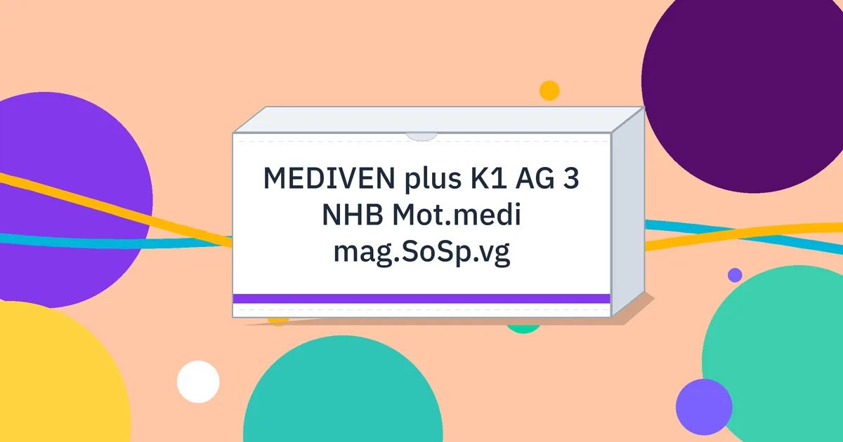 Symbolbild: Packung mit der Aufschrift MEDIVEN plus K1 AG 3 NHB Mot.medi mag.SoSp.vg (PZN 15915805) – Verfügbarkeit und Bezug in Apotheken in Frankfurt am Main