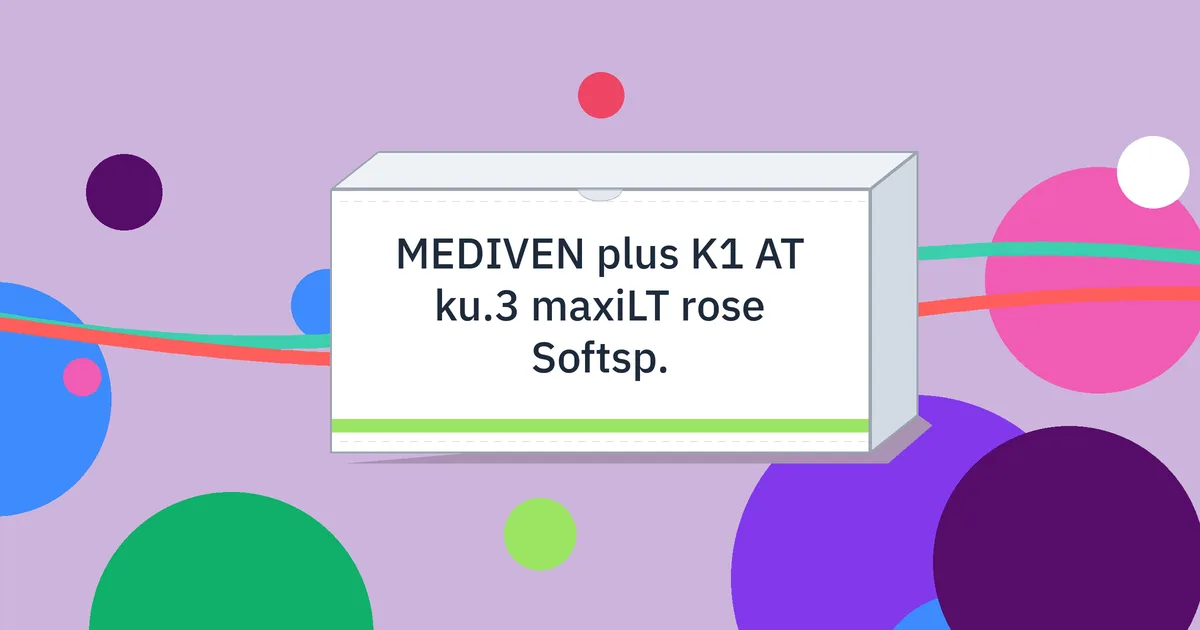 Symbolbild: Packung mit der Aufschrift MEDIVEN plus K1 AT ku.3 maxiLT rose Softsp. (PZN 15069397) – Verfügbarkeit und Bezug in Apotheken in Frankfurt am Main