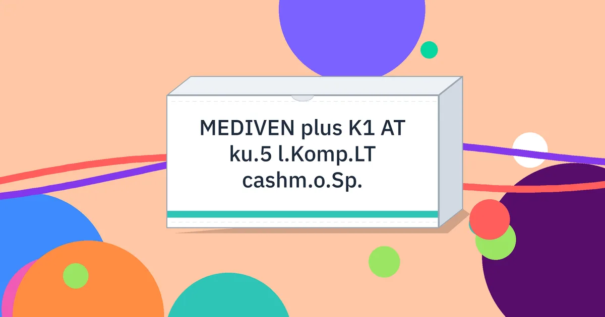 Symbolbild: Packung mit der Aufschrift MEDIVEN plus K1 AT ku.5 l.Komp.LT cashm.o.Sp. (PZN 15029015) – Verfügbarkeit und Bezug in Apotheken in Frankfurt am Main