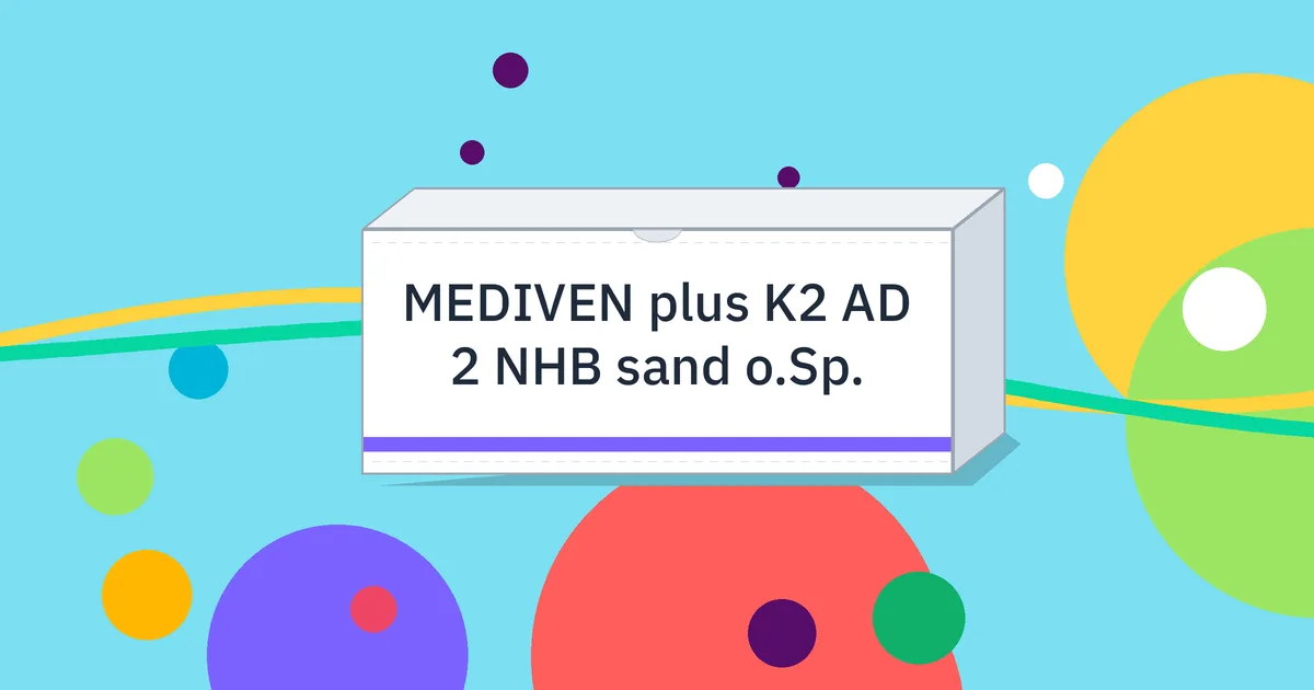 Symbolbild: Packung mit der Aufschrift MEDIVEN plus K2 AD 2 NHB sand o.Sp. (PZN 18946605) – Verfügbarkeit und Bezug in Apotheken in Frankfurt am Main