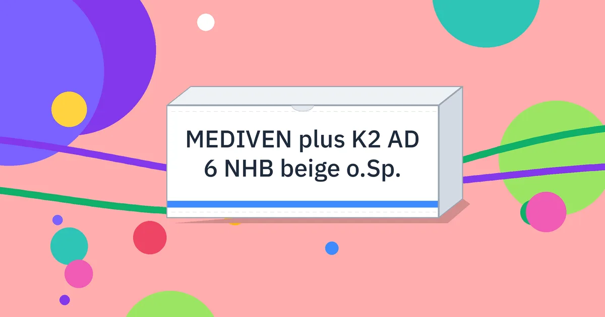 Symbolbild: Packung mit der Aufschrift MEDIVEN plus K2 AD 6 NHB beige o.Sp. (PZN 15937178) – Verfügbarkeit und Bezug in Apotheken in Frankfurt am Main