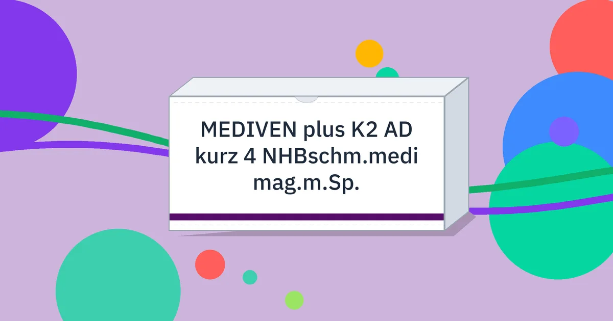 Symbolbild: Packung mit der Aufschrift MEDIVEN plus K2 AD kurz 4 NHBschm.medi mag.m.Sp. (PZN 15926737) – Verfügbarkeit und Bezug in Apotheken in Frankfurt am Main