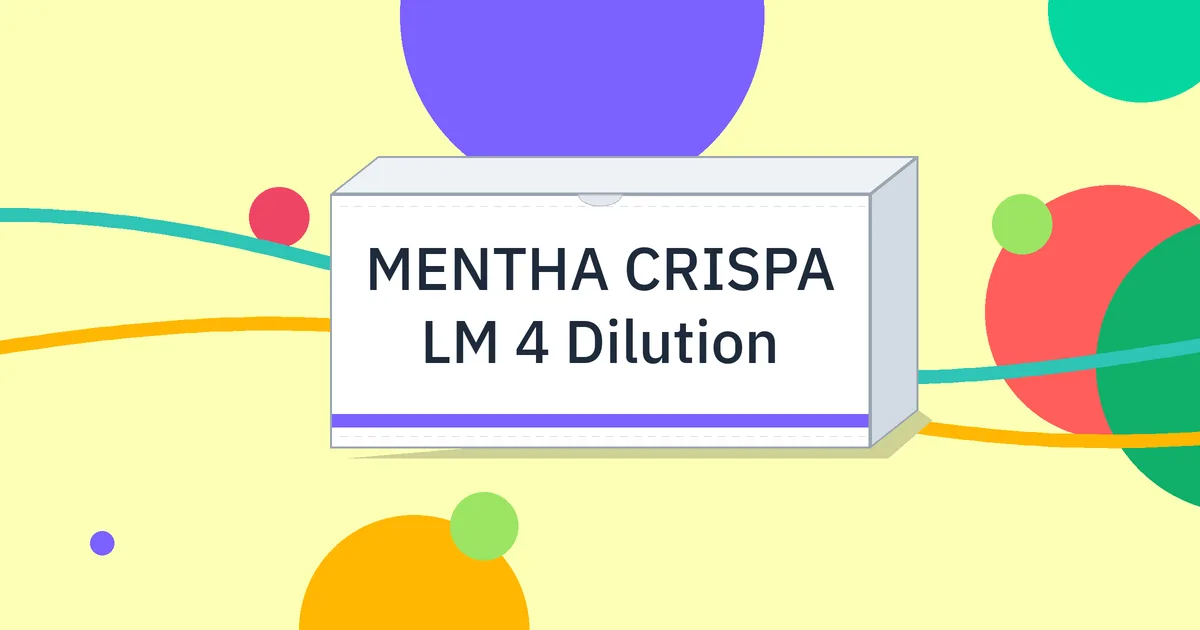 Symbolbild: Packung mit der Aufschrift MENTHA CRISPA LM 4 Dilution (PZN 13603668) – Verfügbarkeit und Bezug in Apotheken in Frankfurt am Main