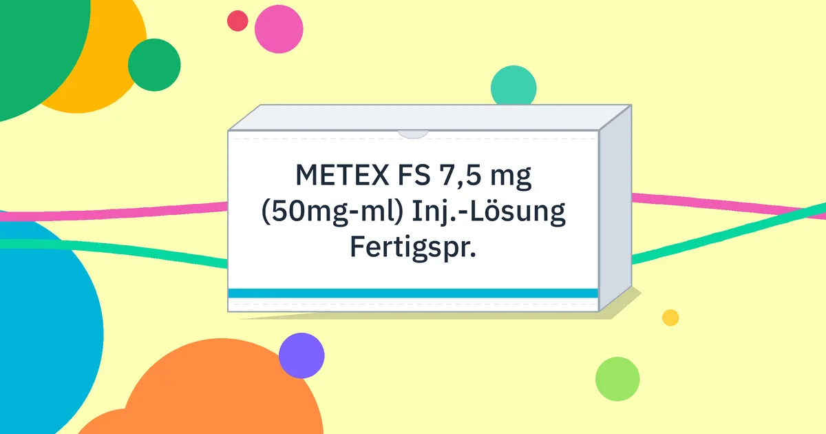 Symbolbild: Packung mit der Aufschrift METEX FS 7,5 mg (50mg-ml) Inj.-Lösung Fertigspr. (PZN 01178036) – Verfügbarkeit und Bezug in Apotheken in Frankfurt am Main